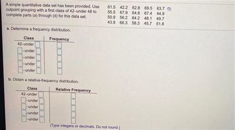 solved a simple quantitative data set has been provided use