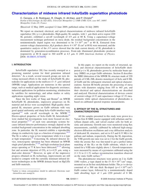 Pdf Characterization Of Midwave Infrared Inasgasb Superlattice Photodiode