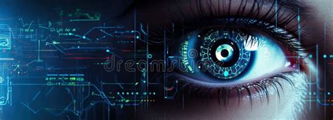 Close Up Female Eyes As A Biometrics Eye Scanning Photorealistic Futuristic Digital Cyber