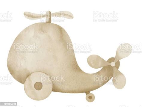 나무 에코 장난감 헬리콥터입니다 베이비 샤워 인사말 카드 또는 초대장을 위한 항공 차량의 수채화 손으로 그린 그림 고립된 배경에 있는 어린 소년을 위한 비행기 레저 게임을