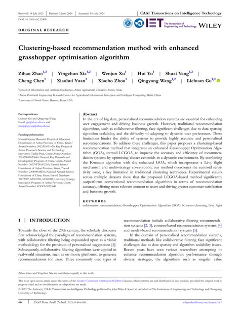 Pdf Clustering‐based Recommendation Method With Enhanced Grasshopper