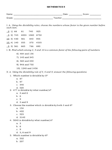 Grade 5 Summative Test In Math Modules 1 3 Pdf