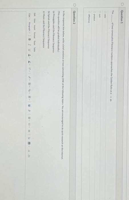 Solved D Question 1 The Of Two Consecutive Fibonacci Numbers