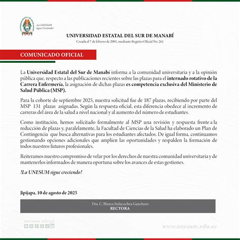 Unesum 📌 Comunicado Oficial La Universidad Estatal Del Sur De