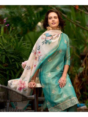 Buy Mojilaa Sea Green Tissue Silk Embroidered Straight Kurta With Pant