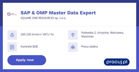 Oferta Pracy Sap And Omp Master Data Expert Square One Resources Sp Z O