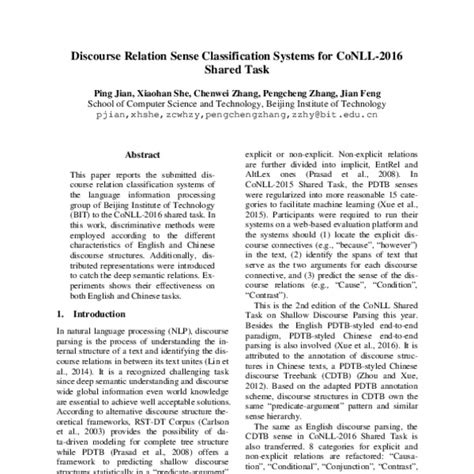 Discourse Relation Sense Classification Systems For Conll 2016 Shared Task Acl Anthology