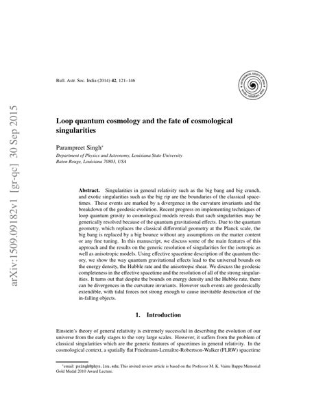 Pdf Loop Quantum Cosmology And The Fate Of Cosmological Singularities