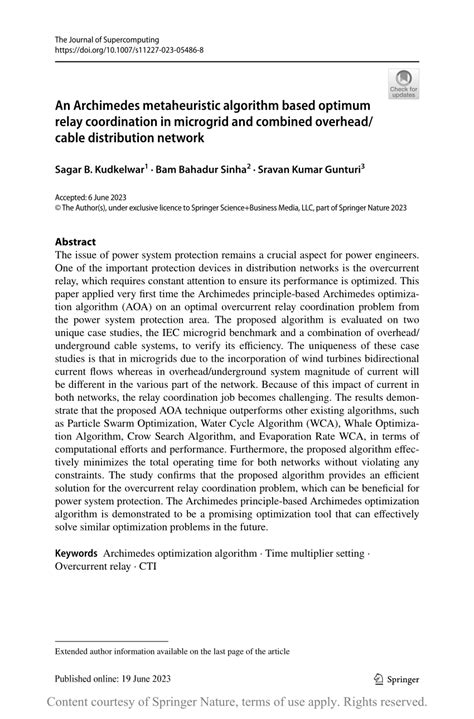 An Archimedes Metaheuristic Algorithm Based Optimum Relay Coordination In Microgrid And Combined