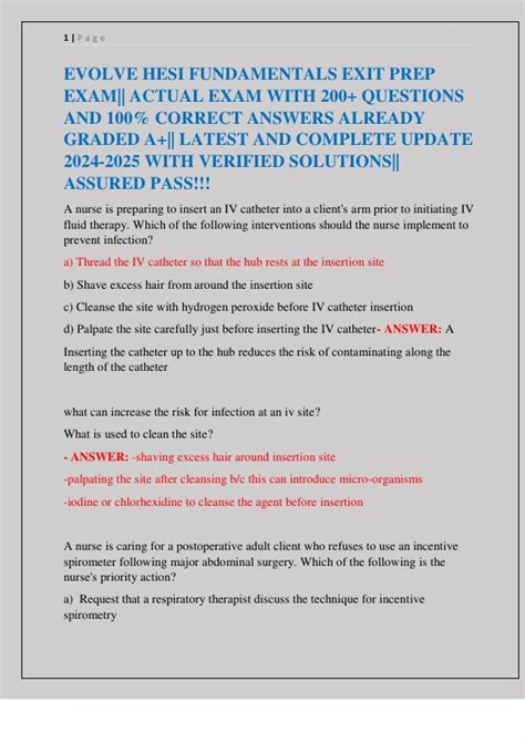 Evolve Hesi Fundamentals Exit Prep Exam Actual Exam With 200