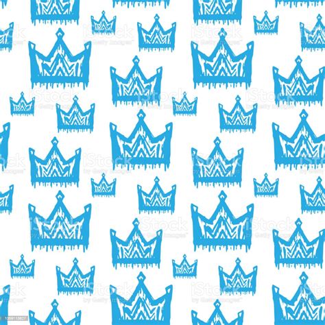 흰색 배경에 분리 된 파란색 잉크 크라운 귀여운 흑백 매끄러운 패턴 벡터 간단한 평면 그래픽 손으로 그린 그림 텍스처 건강관리와 의술에 대한 스톡 벡터 아트 및 기타 이미지