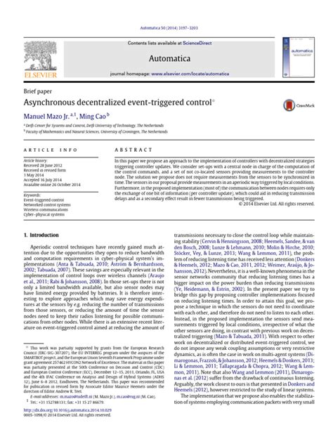 asynchronous decentralized event triggered control pdf sequence