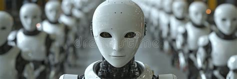 Robots Aligned In Rows Symbolizing Technological Advance Stock Illustration Illustration Of