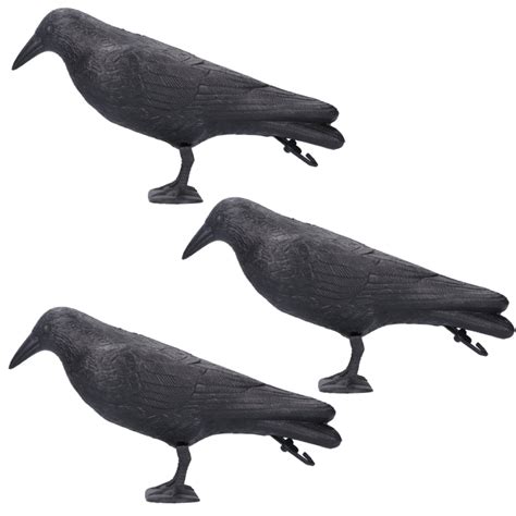 3pcs Crow Decoys Full Body Plastic Crow Decoy For Hunting Black