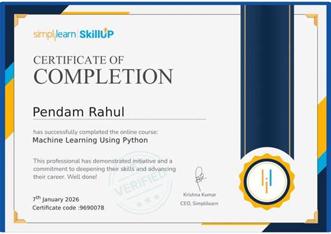 Pendam Rahul Has Successfully Completed The Online Course Machine