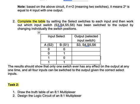 Solved Logic Circuit For MUX Task 1 1 Draw The Logic Chegg Com