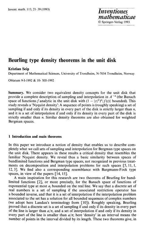 Pdf Beurling Type Density Theorems In The Unit Disk
