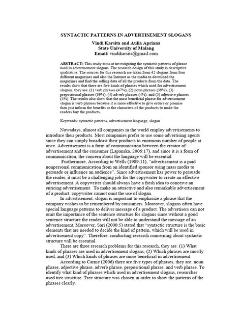 syntactic patterns in advertisement slog pdf adjective adverb