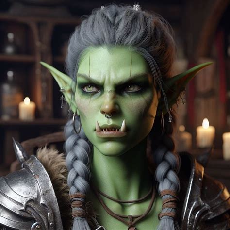 Green Skinned Female Half Orc Wpiercings Dungeons And Dragons Races