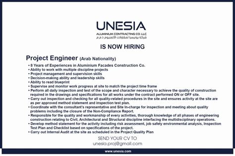 Hiringnow Hiringimmediately Hiring2023 Unesia Aluminium Contracting