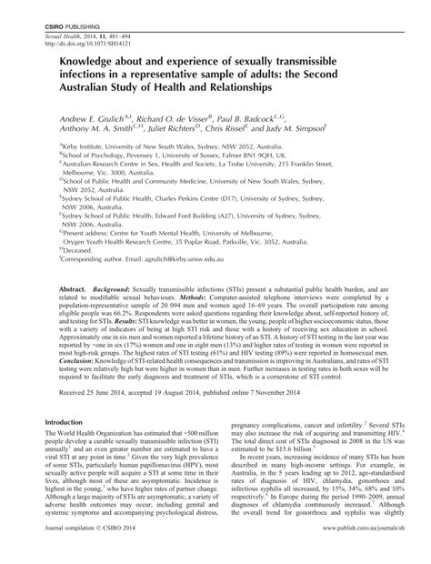 Pdf Knowledge About And Experience Of Sexually Transmissible
