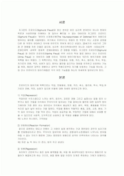 인문과학 프로이드의 방어기제 분석조사