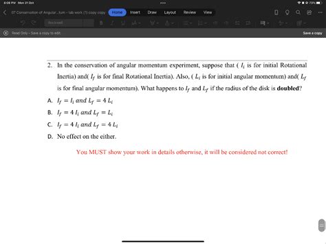 solved 2 in the conservation of angular momentum