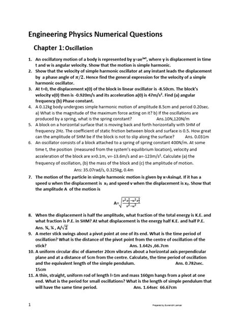 Physics Numerical Questions Pdf Damping Optical Fiber