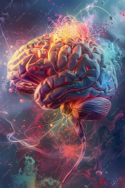 Abstract Illustration of Human Brain Highlighting Neurons and Synaptic ...
