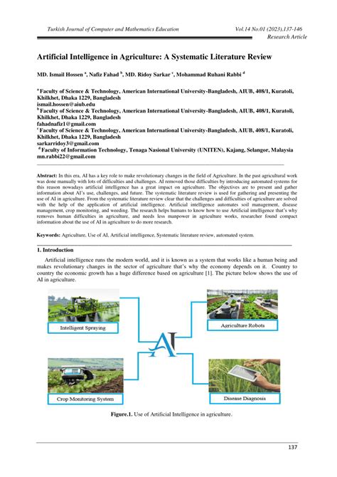 Pdf Artificial Intelligence In Agriculture A Systematic Literature Review