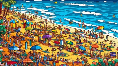 Beach In Pop Art Style Depicting A Busy Background Premium Ai