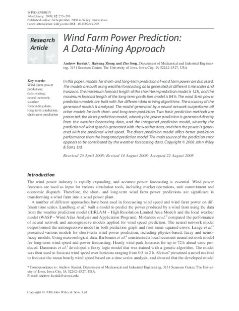 Pdf Wind Farm Power Prediction A Data Mining Approach