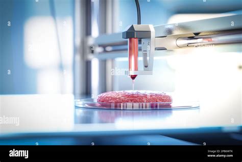 Beef Meat 3d Printing Concept Hamburger Cutlet Shape New Technologies For Meat Production 3d