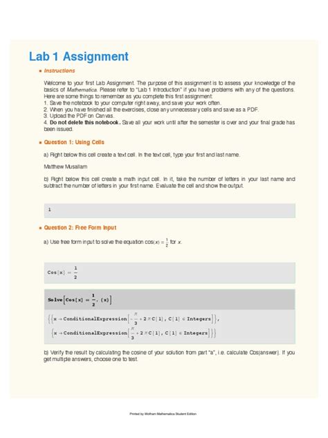 Lab 1 Assignment Pdf Pdf Teaching Mathematics Areas Of Computer