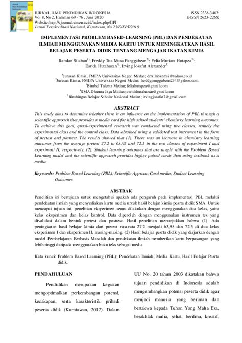 Pdf Implementasi Problem Based Learning Pbl Dan Pendekatan Ilmiah