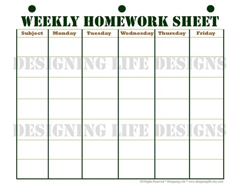 Printablehomeworkplannertemplate Homework Sheet Homework Planner Weekly Homework