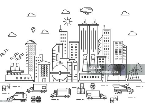 Industrial City Illustration Line Art Vector Stock Illustration