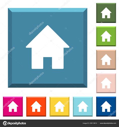 Home White Icons Edged Square Buttons Various Trendy Colors Stock