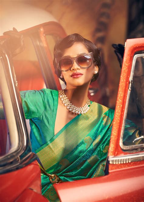 Ocean Green Woven Handloom Banarasi Silk Saree Mysilklove