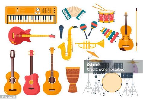 다양한 악기 Cd 카세트 테이프 및 플랫 스타일의 오디오 녹음이 있는 음악 상점 만화 손으로 그린 템플릿 그림 북에 대한 스톡 벡터 아트 및 기타 이미지 Istock