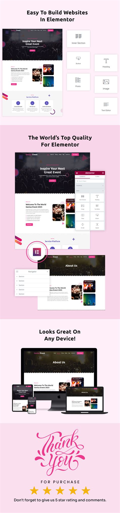 genius event events organizer elementor template kit