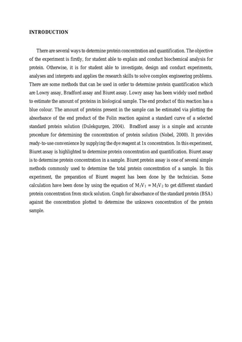 Biochemical Analysis For Protein Sktb1721 Bioprocess Engineering Laboratory 1 Utm Thinkswap