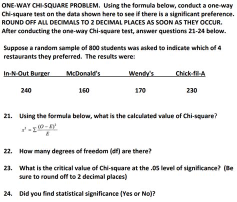 Solved ONE WAY CHI SQUARE PROBLEM Using The Formula Below Chegg