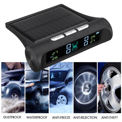 4 Sensor Solar Wireless Tpms Car Tire Tyre Pressure System Monitoring