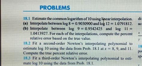 solved 18 1 estimate the common logarithm of 10 using hinear