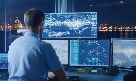 Maritime Control Center With Advanced Monitoring Systems Operator