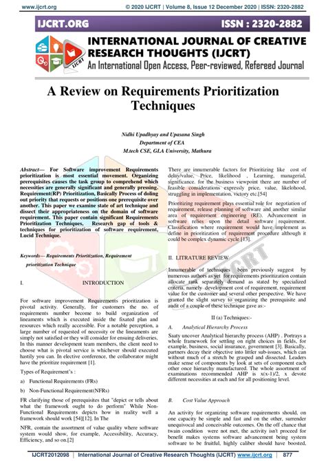 Pdf A Review On Requirements Prioritization Techniques