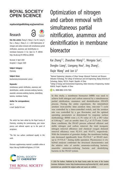 Pdf Optimization Of Nitrogen And Carbon Removal With Simultaneous Partial Nitrification