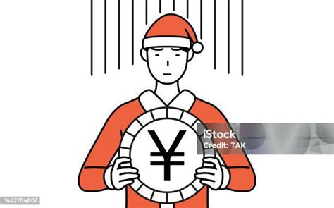 산타 클로스로 옷을 입은 남자의 간단한 선 그리기 그림 교환 손실 또는 엔 감가 상각의 이미지 12월에 대한 스톡 벡터 아트 및