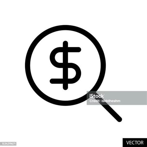 Usd 기호가 있는 돋보기 흰색 배경에 분리된 라인 스타일 디자인의 미국 달러 기호 벡터 아이콘 편집 가능한 획 0명에 대한 스톡 벡터 아트 및 기타 이미지 Istock